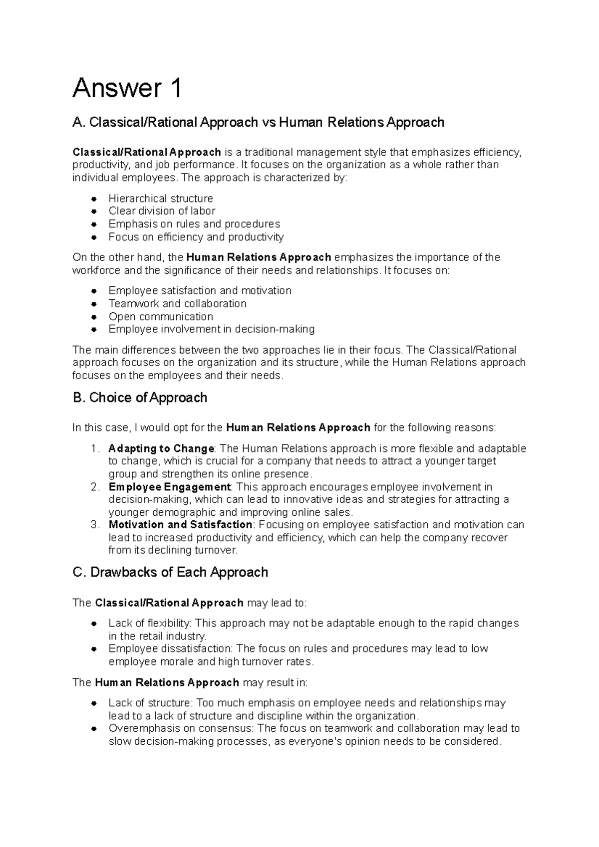 Antwoorden mock exam - A. Classical/Rational Approach vs Human ...