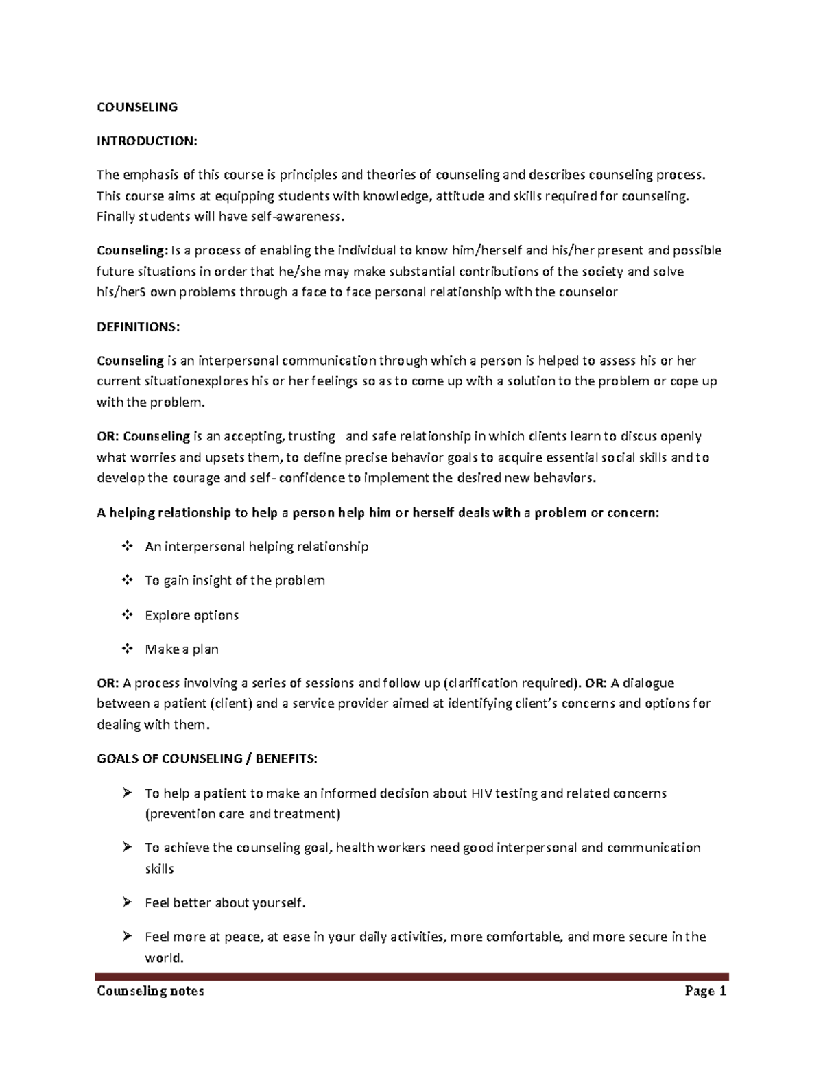 Counseling - COUNSELING INTRODUCTION: The emphasis of this course is ...