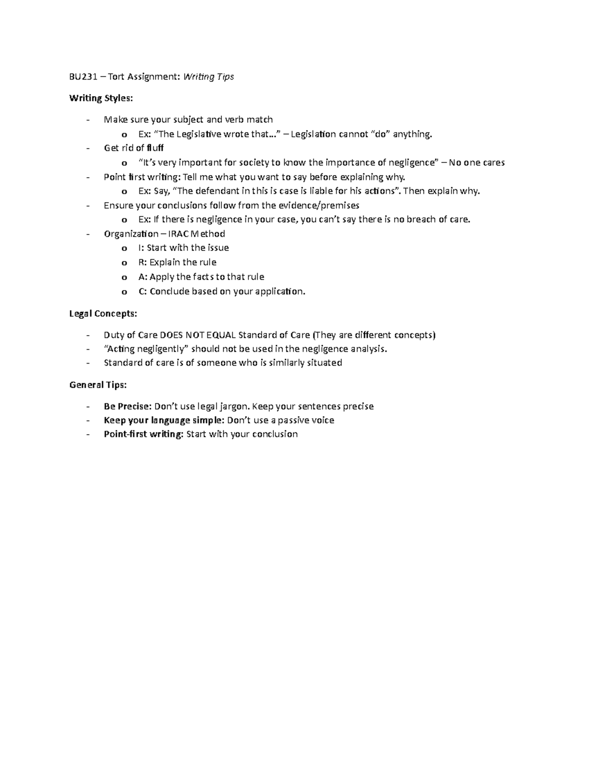 Tort Assignment - Writing Tips - BU231 – Tort Assignment: Writing Tips ...