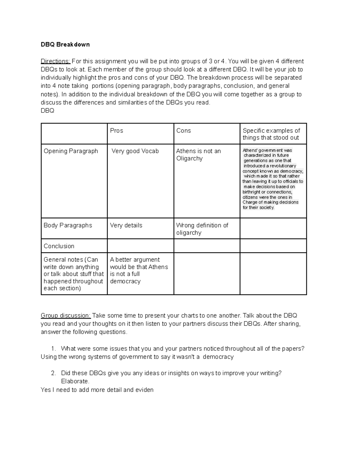 DBQ Breakdown - dhausdgqwhdhwdiow - DBQ Breakdown Directions: For this assignment you will be ...
