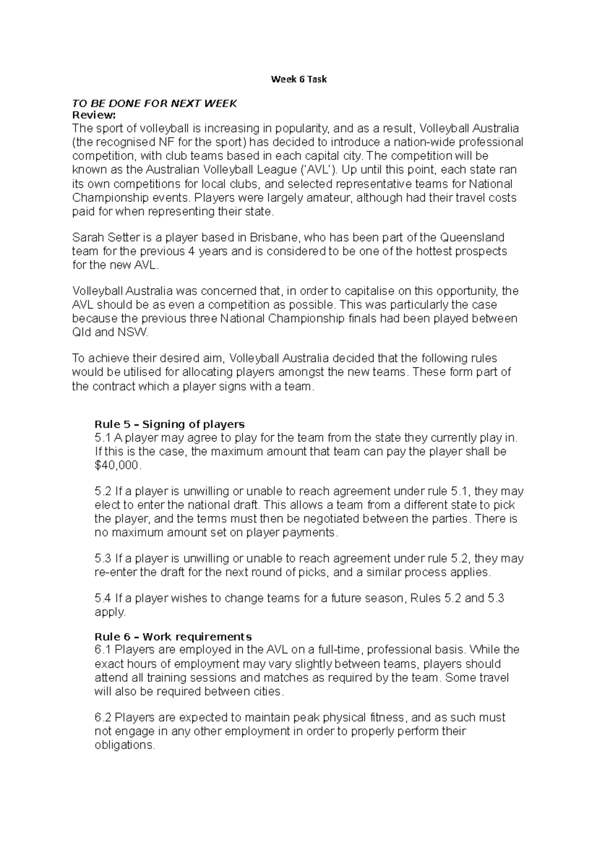 Week 6 Task - Week 6 Tute task - Week 6 Task TO BE DONE FOR NEXT WEEK ...