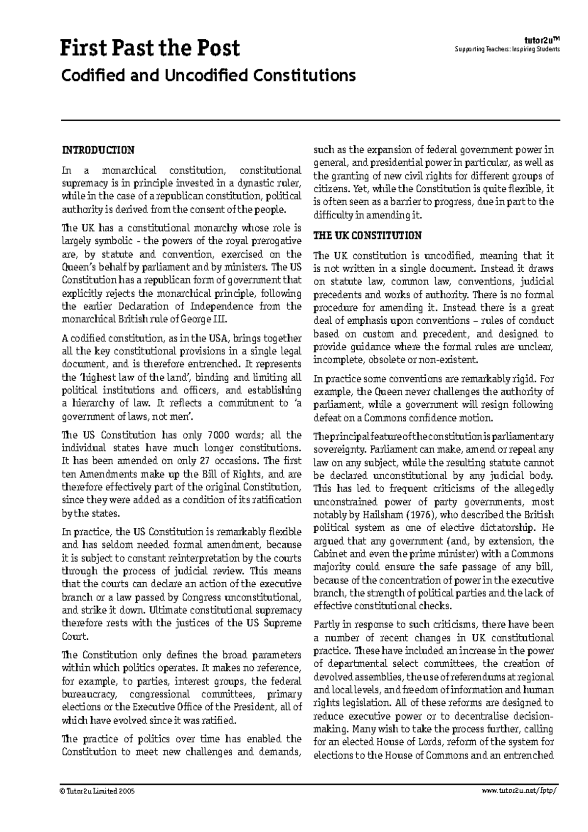 Comparisons- Codified and Uncodified Constitutions - tutor2u™ First ...