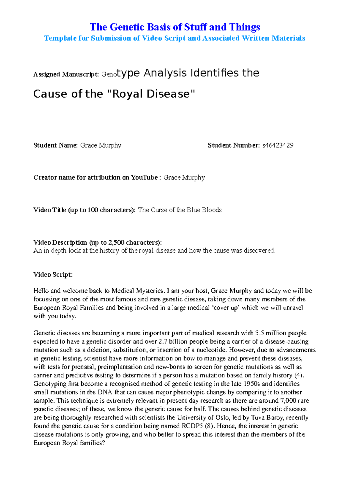 Finalised Script - STUFF AND THINGS - The Genetic Basis of Stuff and ...