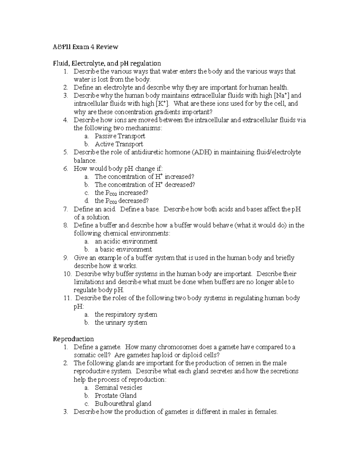 A&PII Exam 4 review - A&PII Exam 4 Review Fluid, Electrolyte, and pH ...