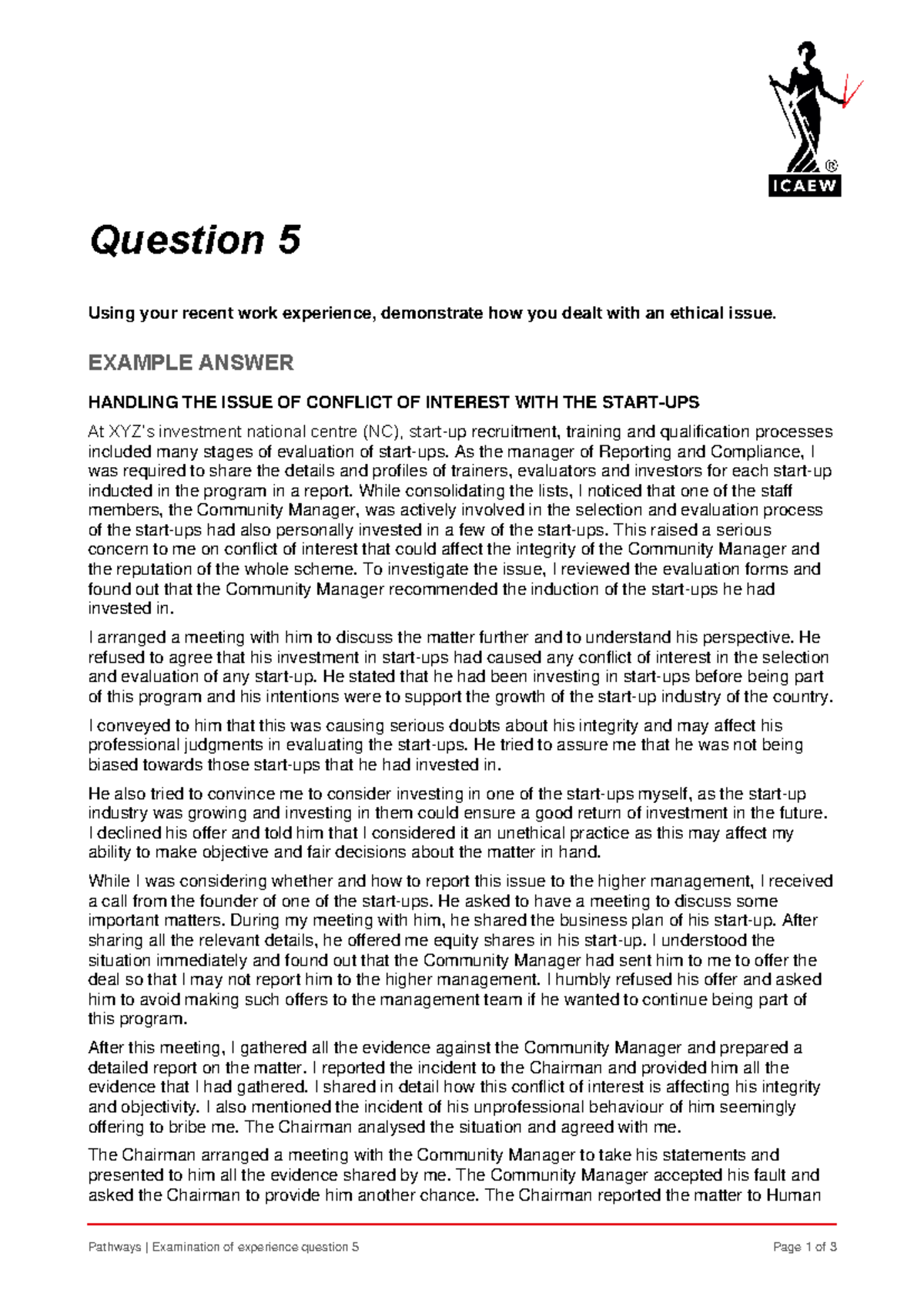 Examination of experience question 5 sample answers - Pathways ...