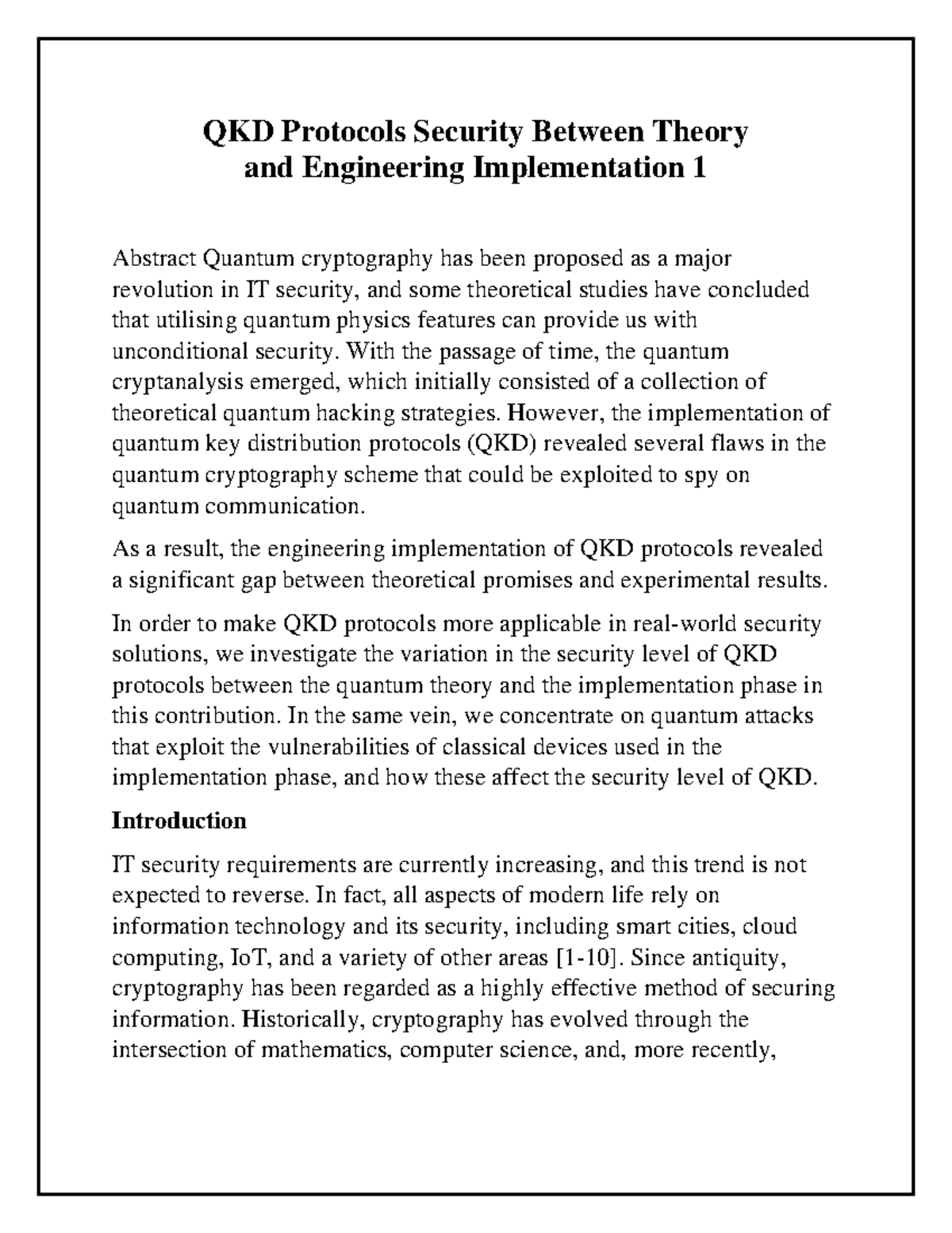 QKD Protocols Security Between Theory 1 - With the passage of time, the ...