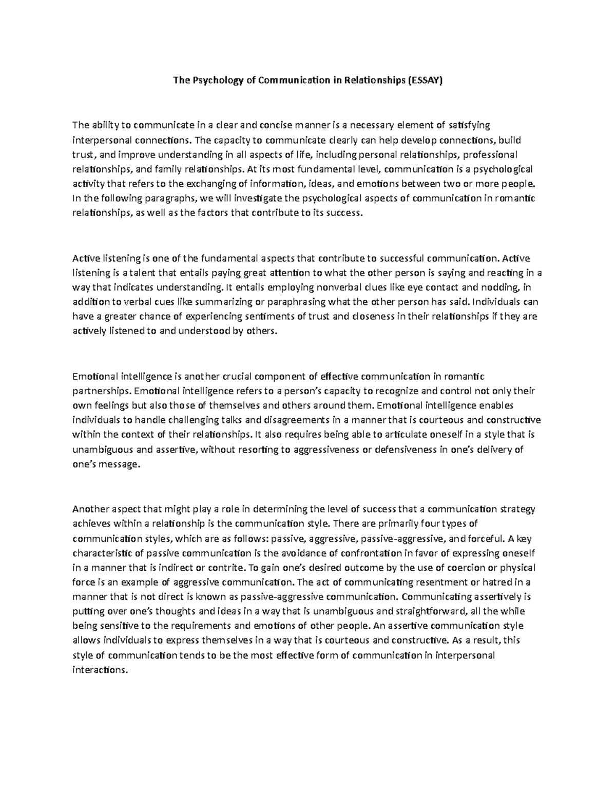 The Psychology of Communication in Relationships (Essay) - The ...