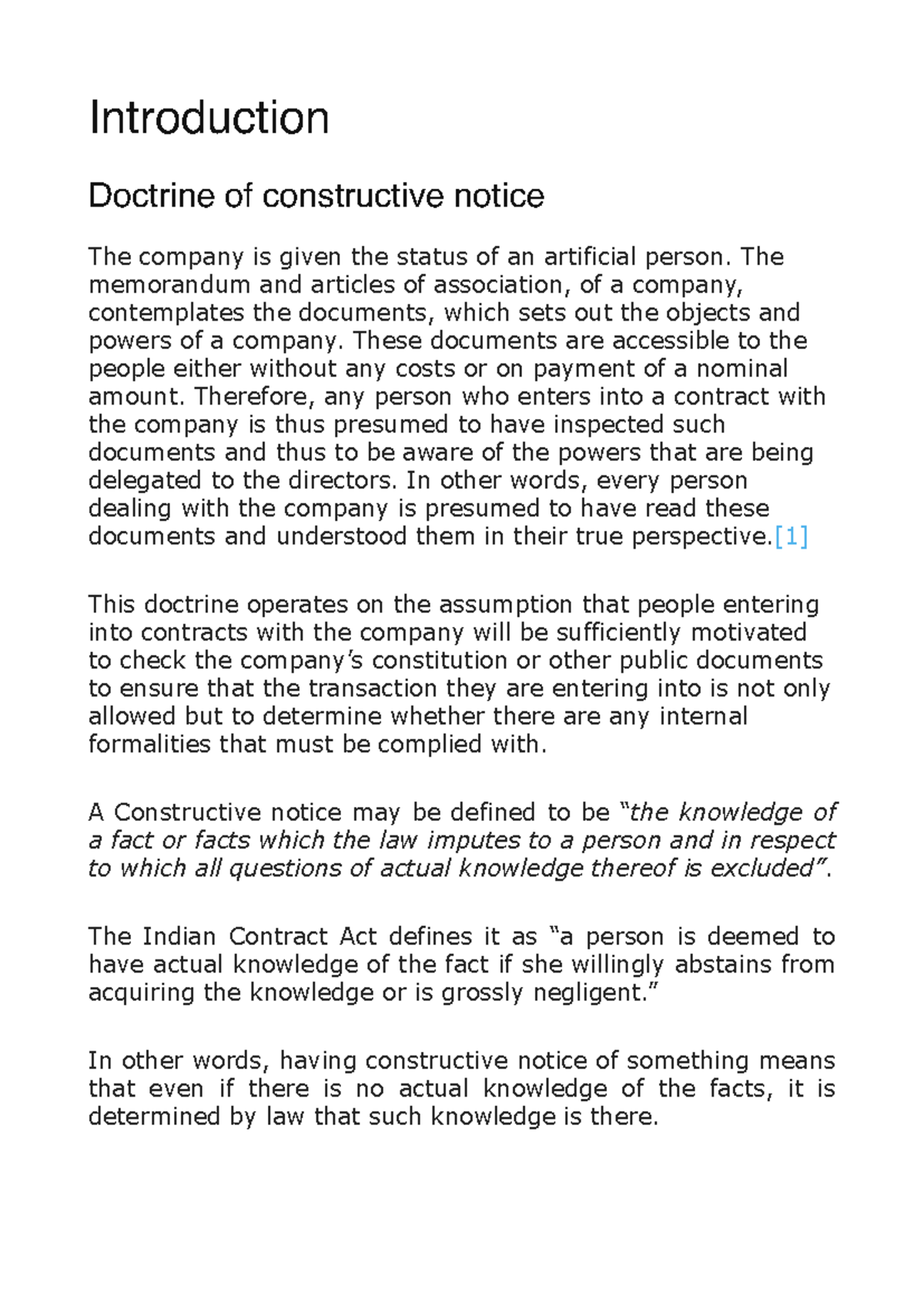 Doctrine of constructive notice - Introduction Doctrine of constructive ...