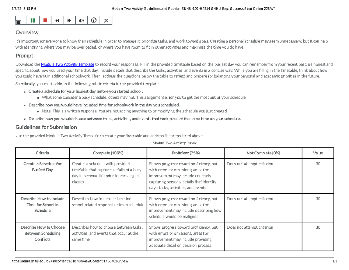 Module Two Activity Guidelines and Rubric - SNHU-107-H4814 SNHU Exp ...