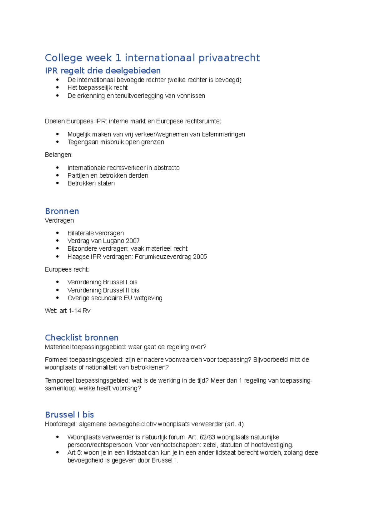 College week 1 - Aantekeningen - College week 1 internationaal ...