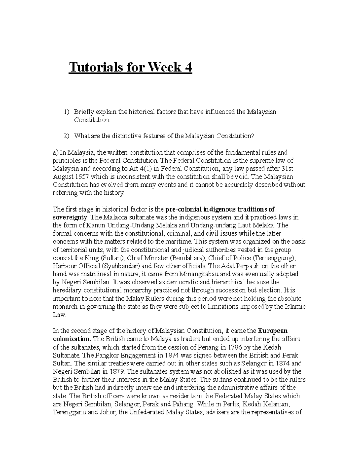 Constitutional Law Tutorial 4 Tutorials For Week 4 Briefly Explain The Historical Factors That 