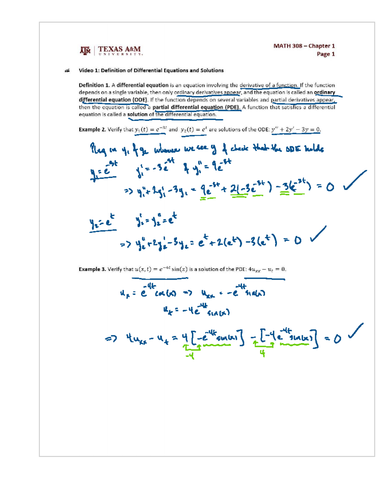 Diff EQ - 1.1 - 1.3 Completed (Boyce Di Prima) - MATH 308 - Studocu