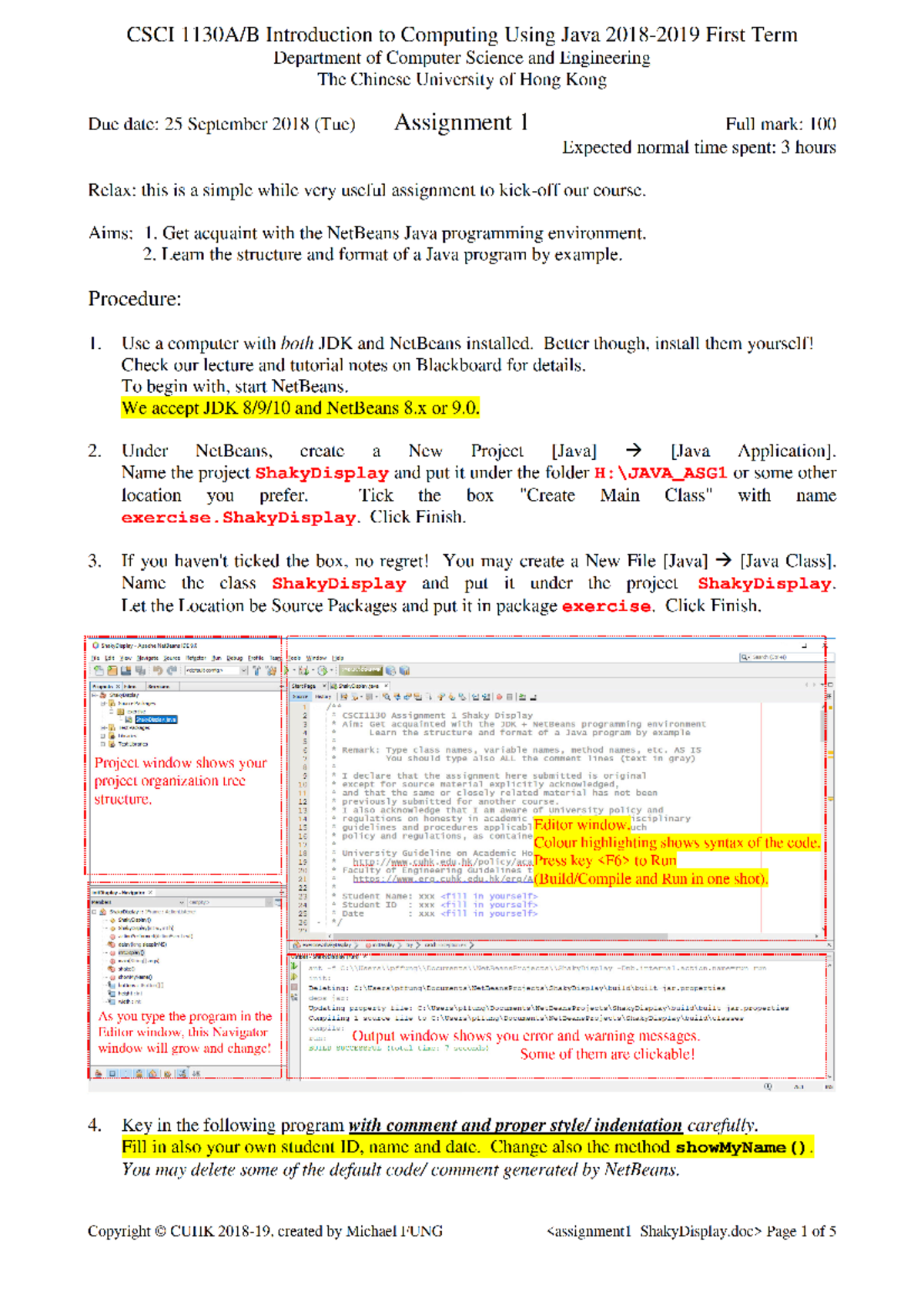Assignment 1 Shaky Display - CSCI Introduction to Computing Using Java First Term Department of ...