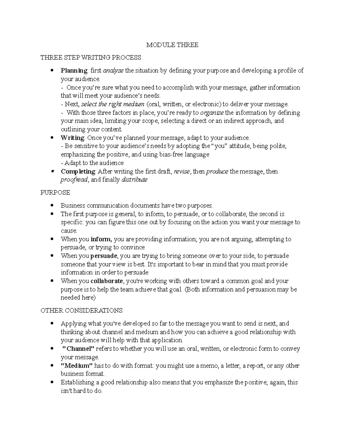 Module Three - MODULE THREE THREE STEP WRITING PROCESS Planning : first ...
