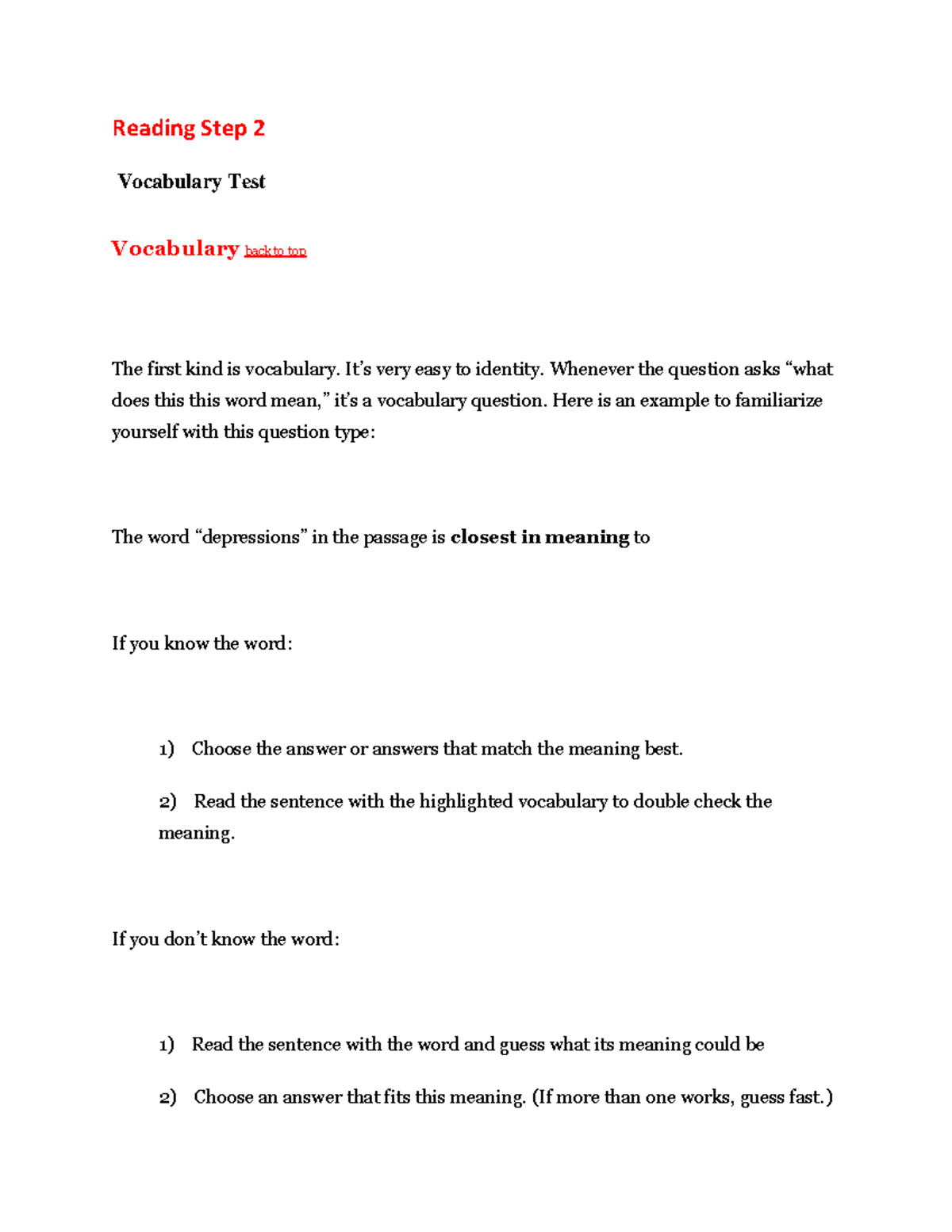 Notefull-Reading-Step2 - Reading Step 2 Vocabulary Test Vocabulary back ...