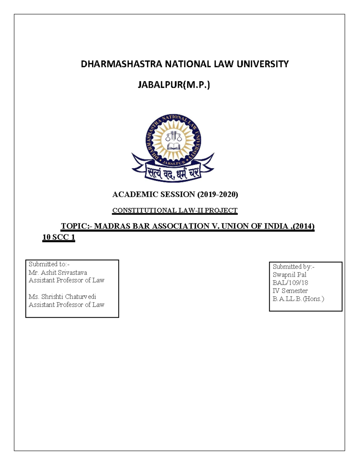 Constitutional Law-II Project - Warning: TT: undefined function: 32 Submitted to:- Mr. Ashit ...