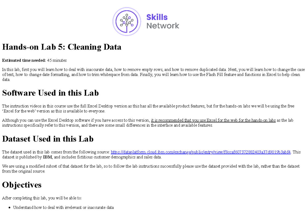Cleaning Data - lecture - Hands-on Lab 5: Cleaning Data Estimated time ...