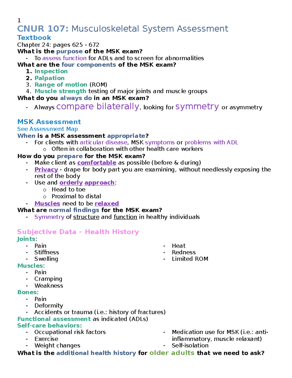 Week 8 Musculoskeletal System Lecture Notes - CNUR 107: Musculoskeletal ...