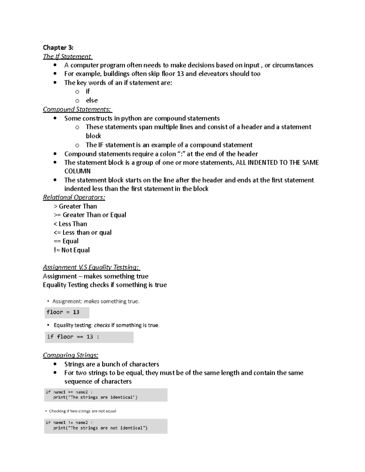 Chapter 3 - lecture Notes - Chapter 3: The If Statement A computer ...