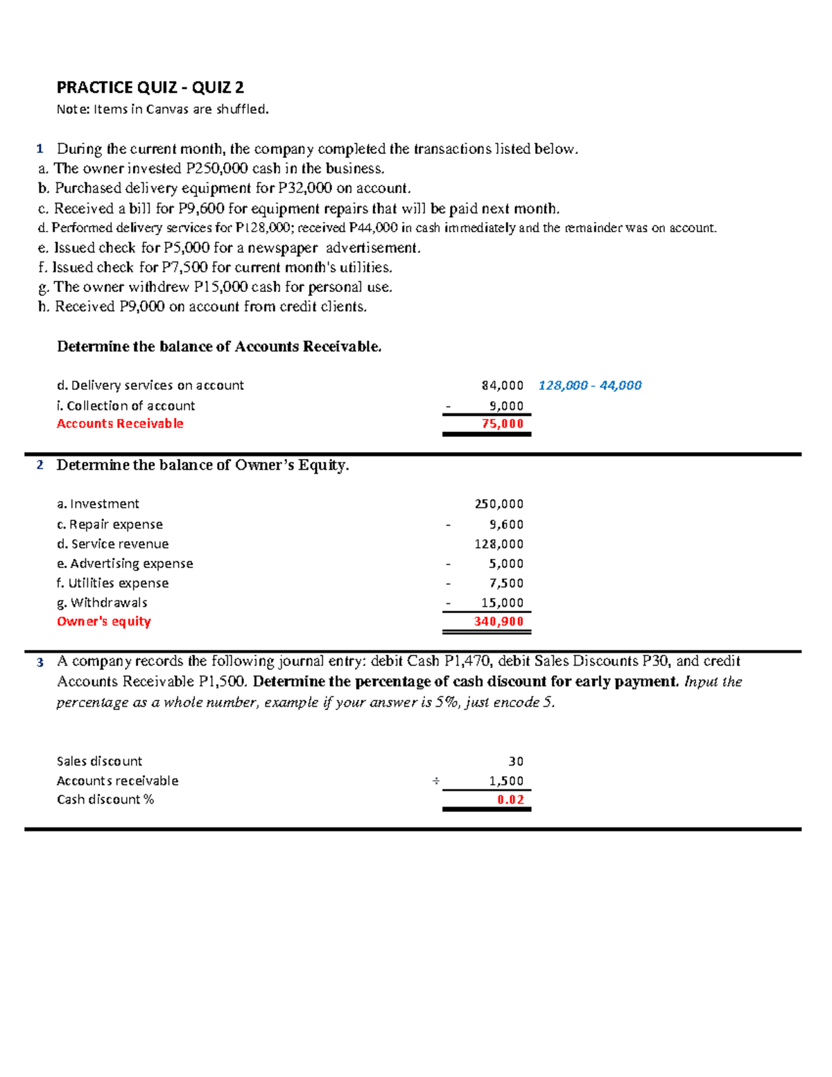 Practice QUIZ Quiz 2 Answer Key PRACTICE QUIZ QUIZ 2 Note Items