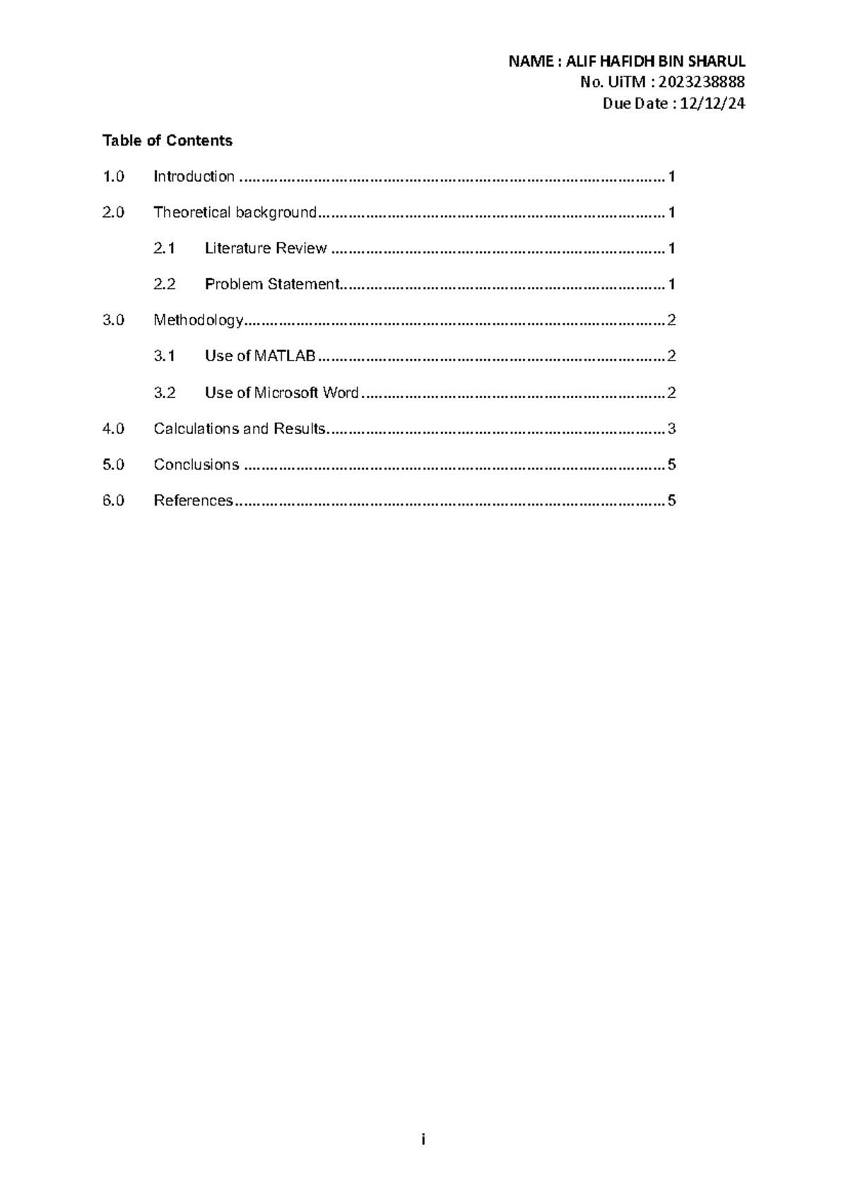 Lab Work 5 alif - i - No. UiTM : - Due Date : 12/12/ 1 Introduction ...