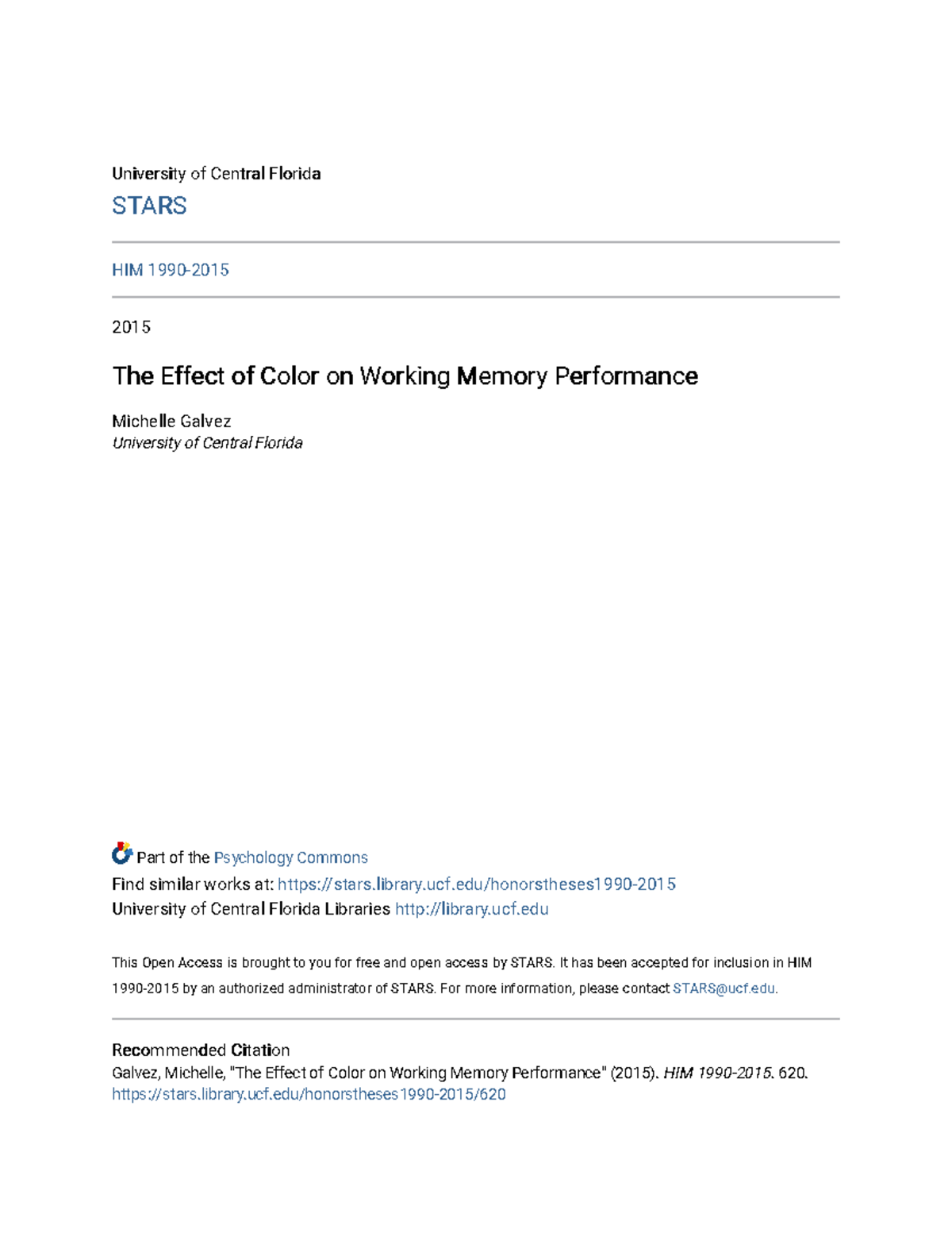 The Effect of Color on Working Memory Performance - University of ...