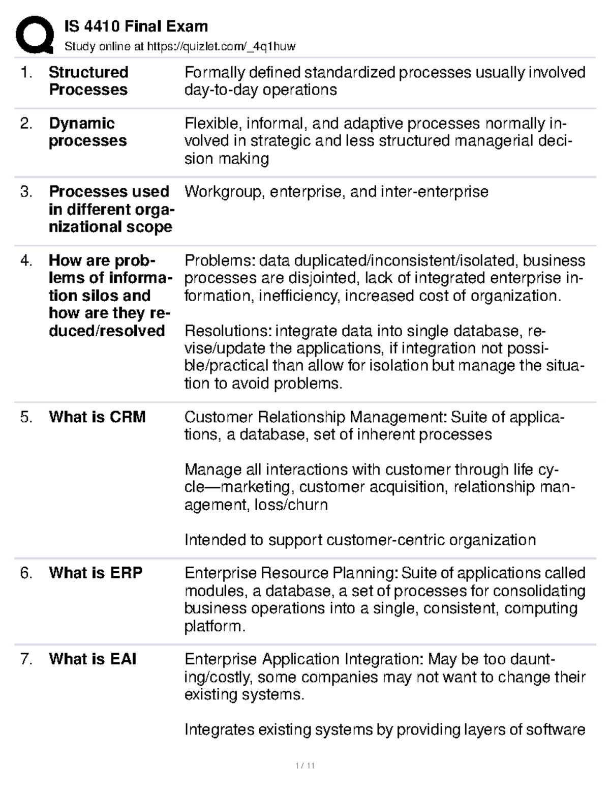 IS 4410 Final Study Guide - Study online at quizlet/_4q1huw Structured ...