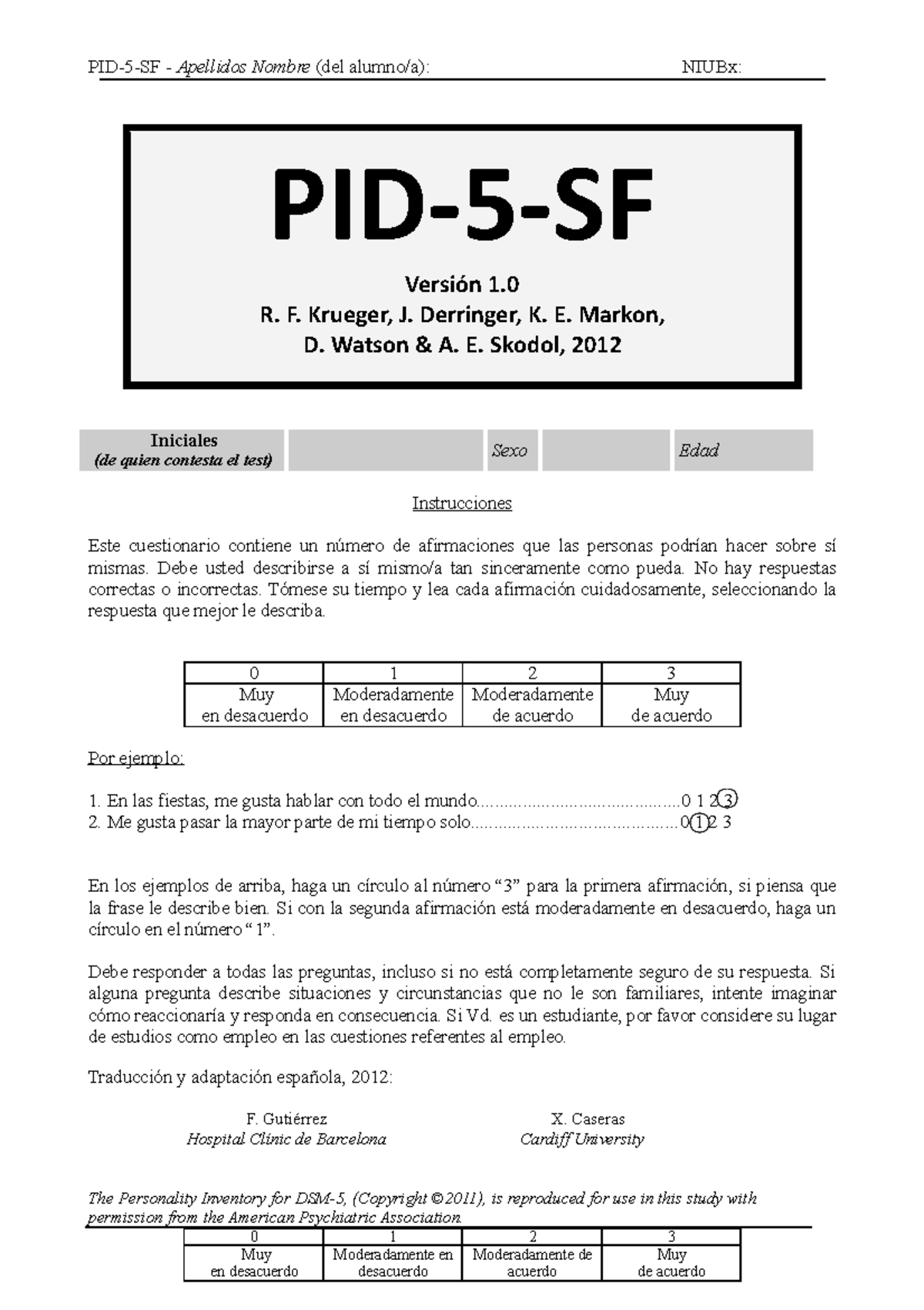 6-PID-5-SF Test varios personalitat - PID-5-SF - Apellidos Nombre (del ...