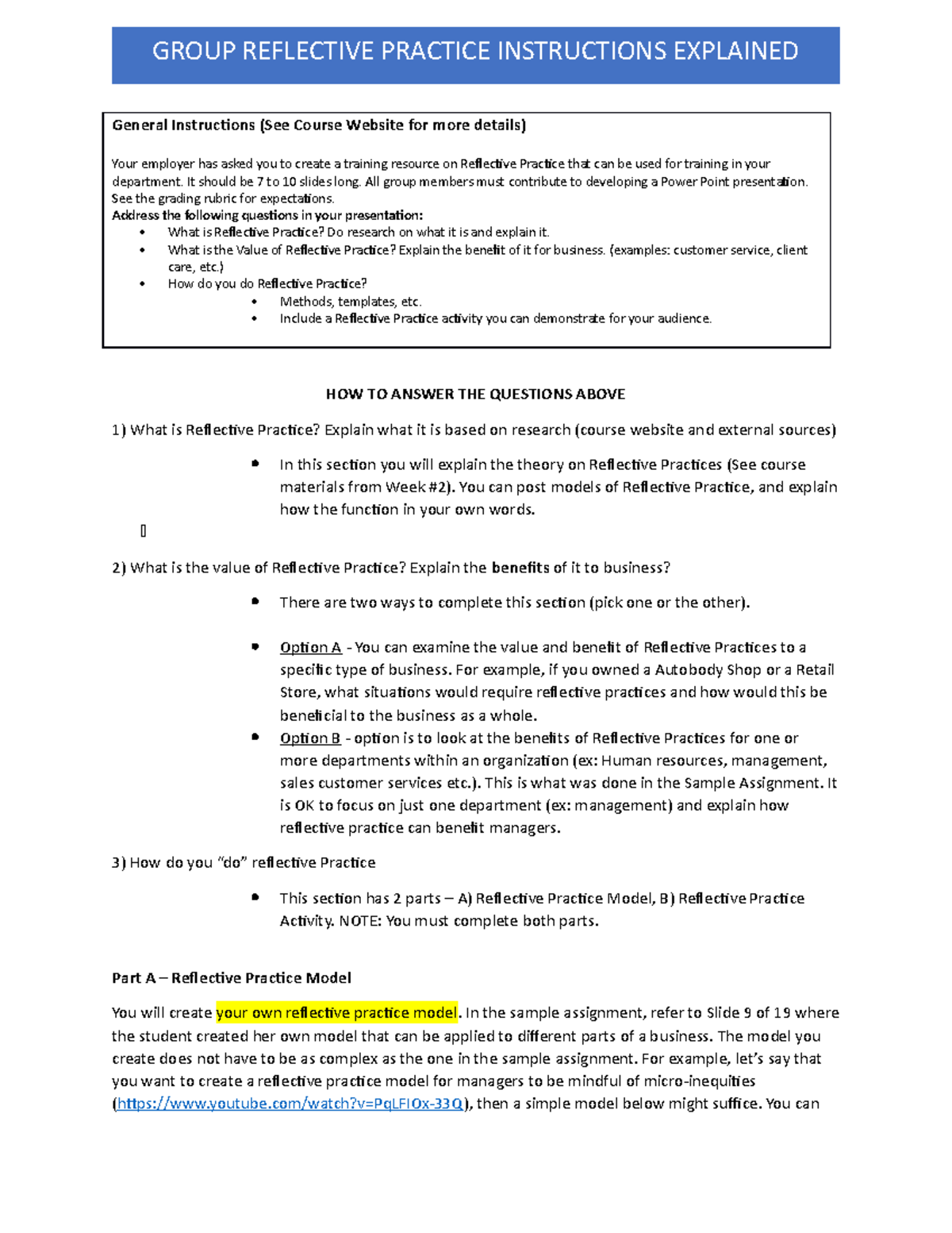 Group Reflective Practice Assignment - Specific Instructions 2021 (1 ...