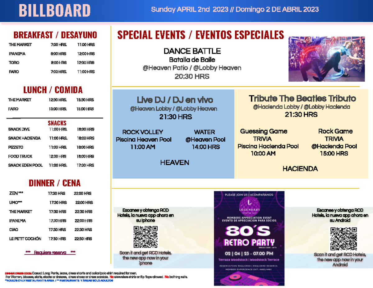Billboard 02 Abril DE 2023 - BREAKFAST / DESAYUNO LUNCH / COMIDA DINNER ...