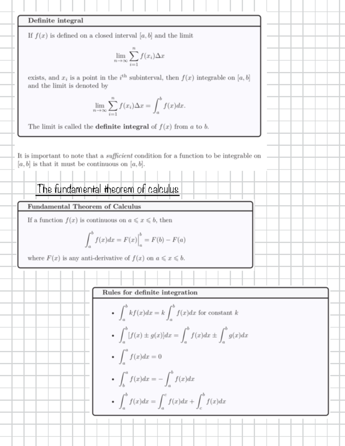 Untitled Notebook - Definite integral If f(x) is defined on a closed ...