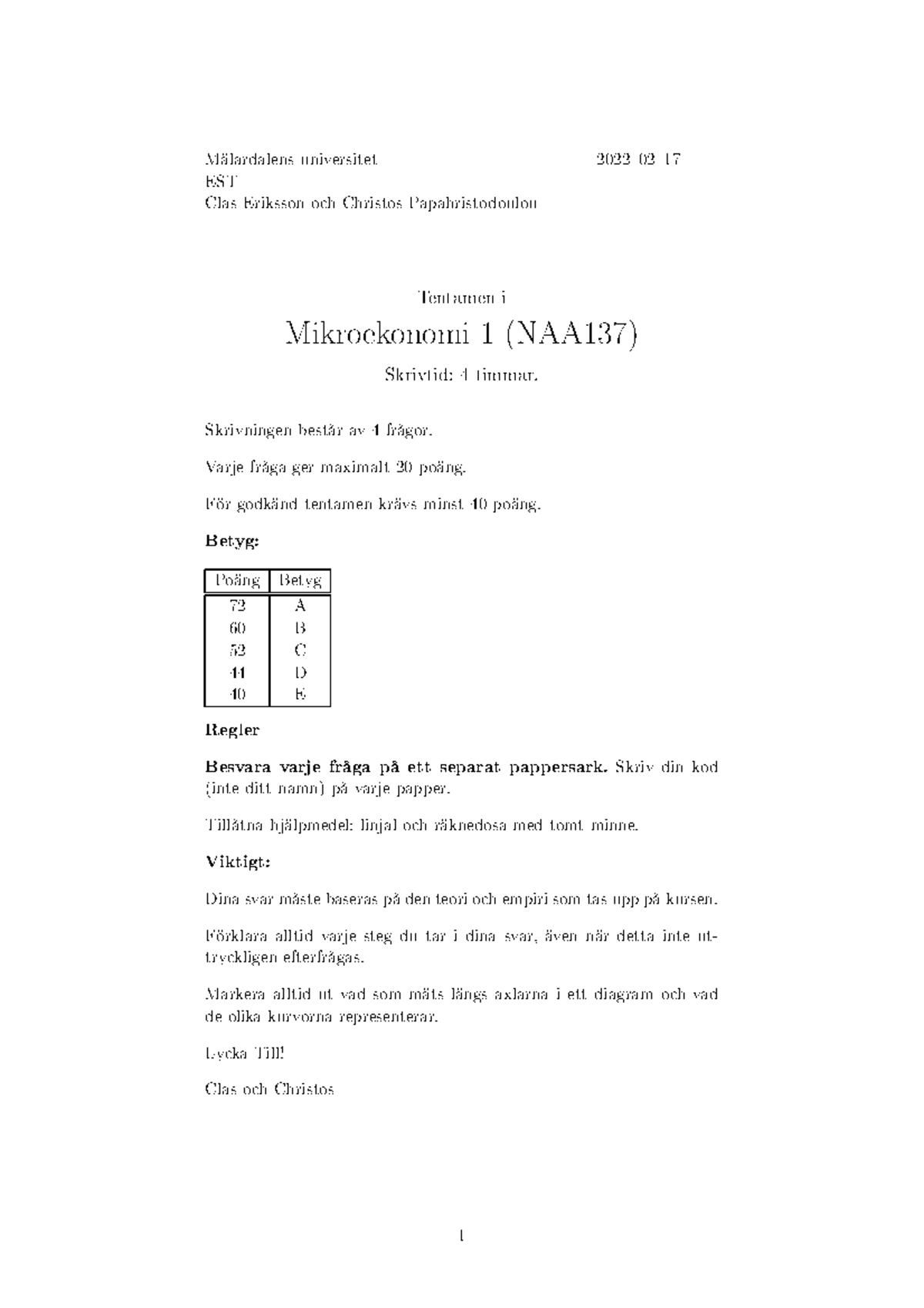 Tenta 2022 02 17 - Mälardalens universitet 2022 02 EST Clas Eriksson o ...