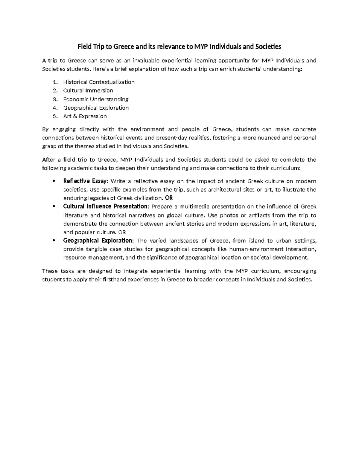 Field Trips Purpose Brief - Field Trip to Greece and its relevance to ...