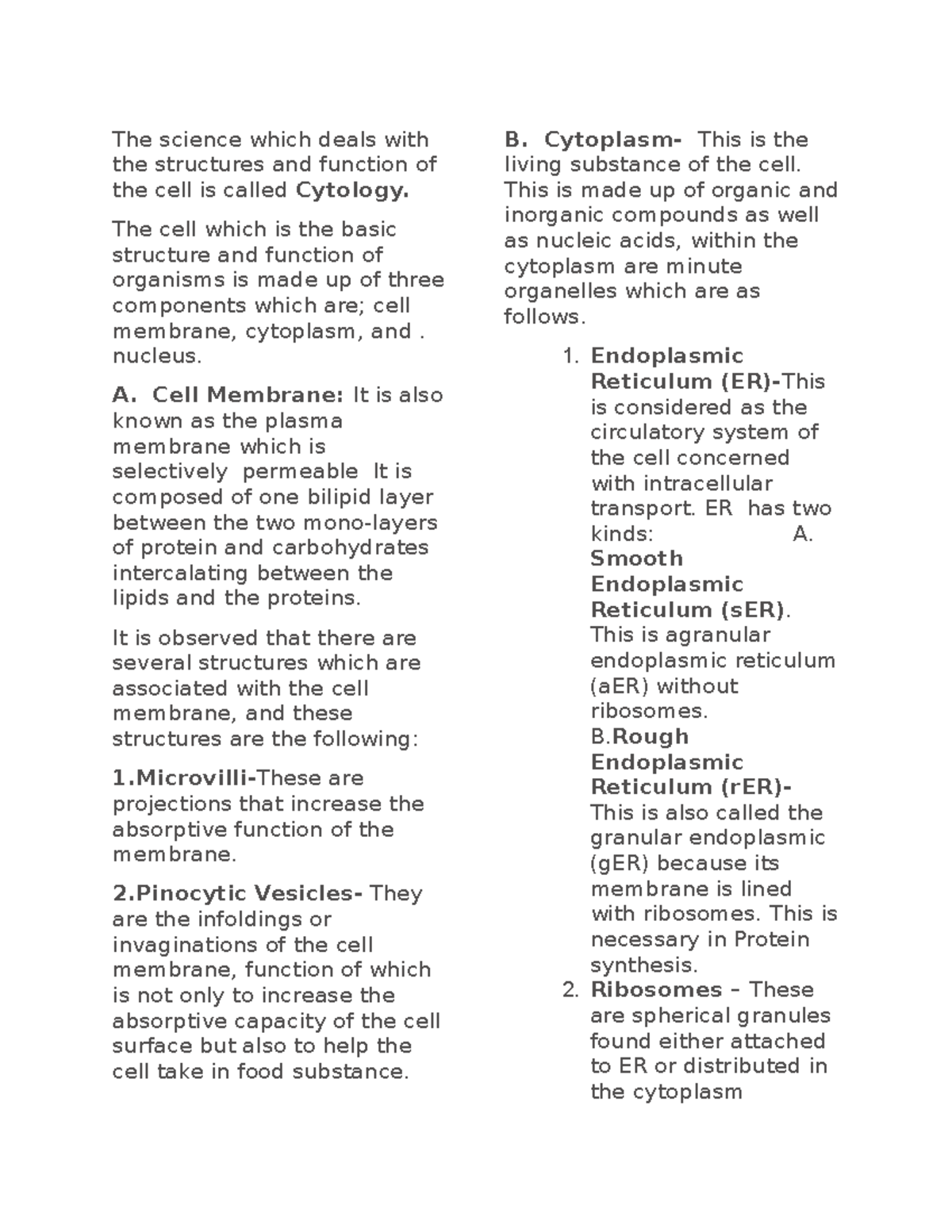 Cells - Lecture notes all pages - The science which deals with the ...