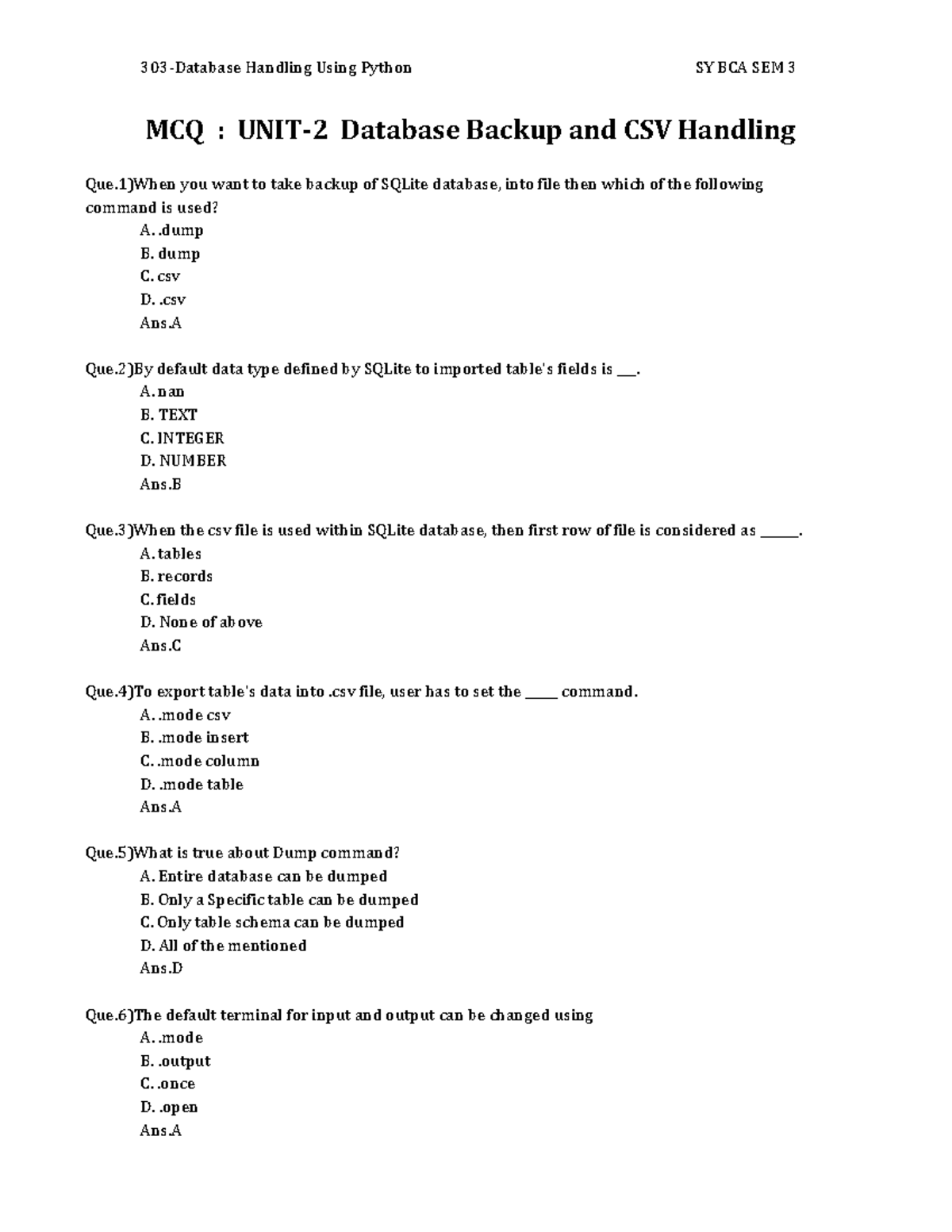 Mcq Unit 2dhp Mcq Unit 2dhp Mcq Unit 2 Database Backup And Csv Handling Quewhen You