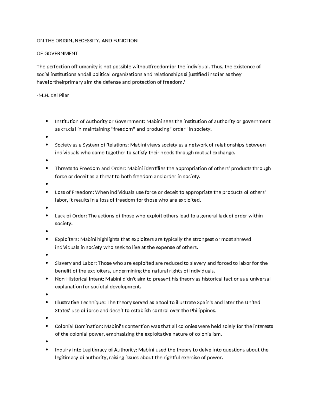 ON THE ORIGIN, NECESSITY, AND FUNCTION OF GOVERNMENT - ON THE ORIGIN ...