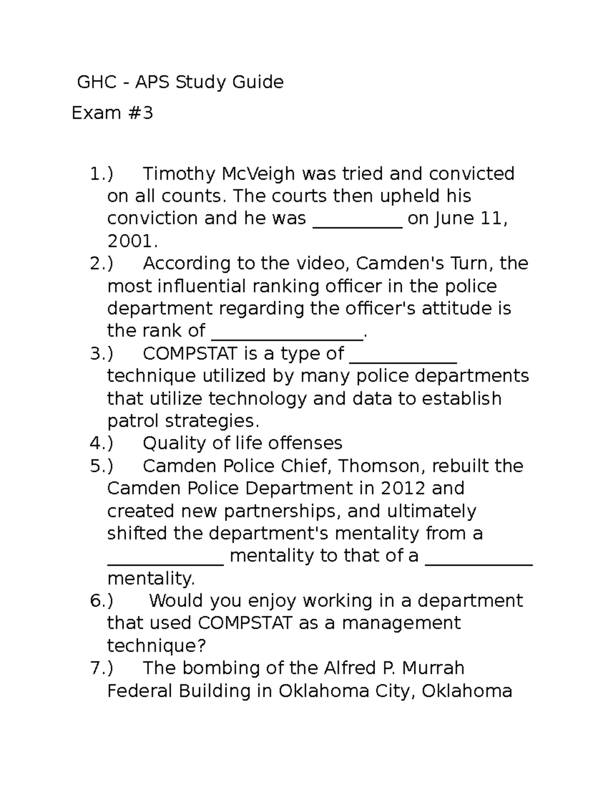 APS Study Guide for Exam #3 - GHC - APS Study Guide Exam # 1.) Timothy ...