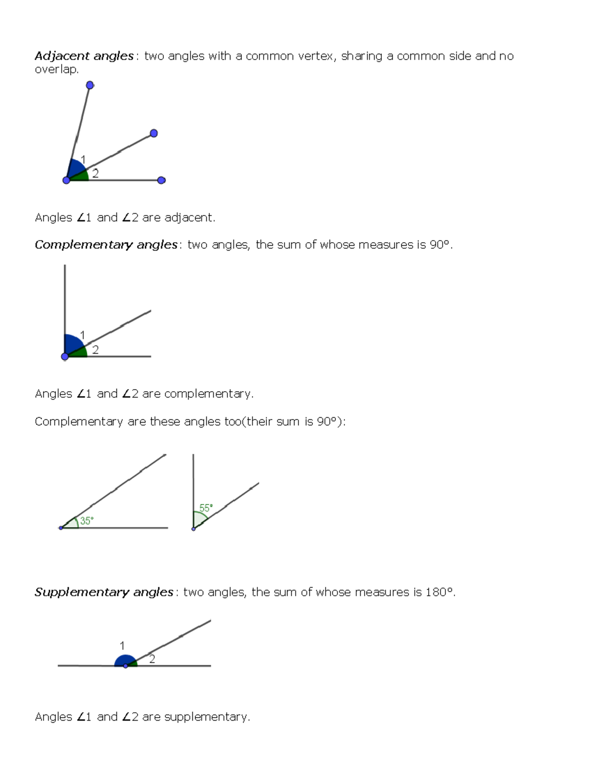 DQ 1 - Angles - Discusion question - Adjacent angles : two angles with ...