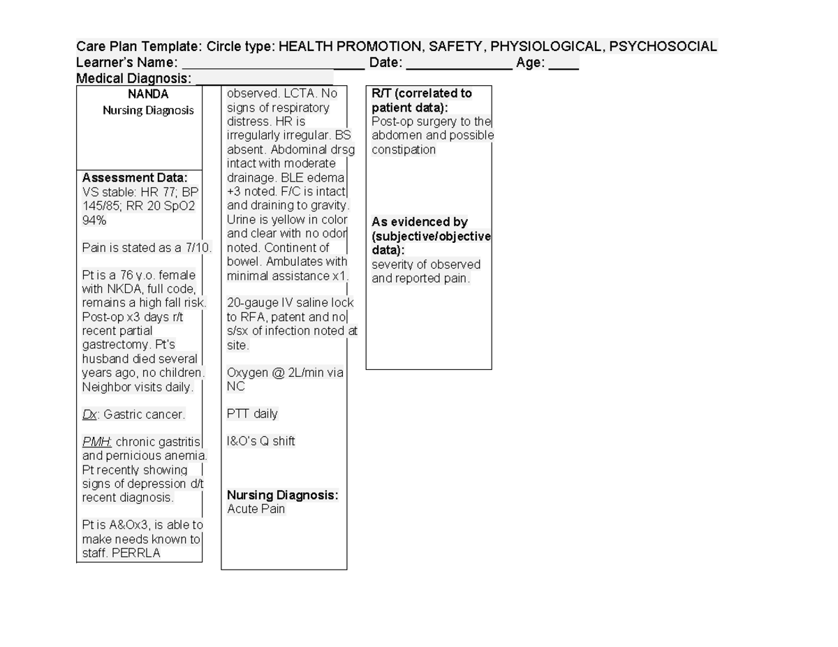 **PNS E.Martinez Wk.10 assignment - Care Plan Template: Circle type ...