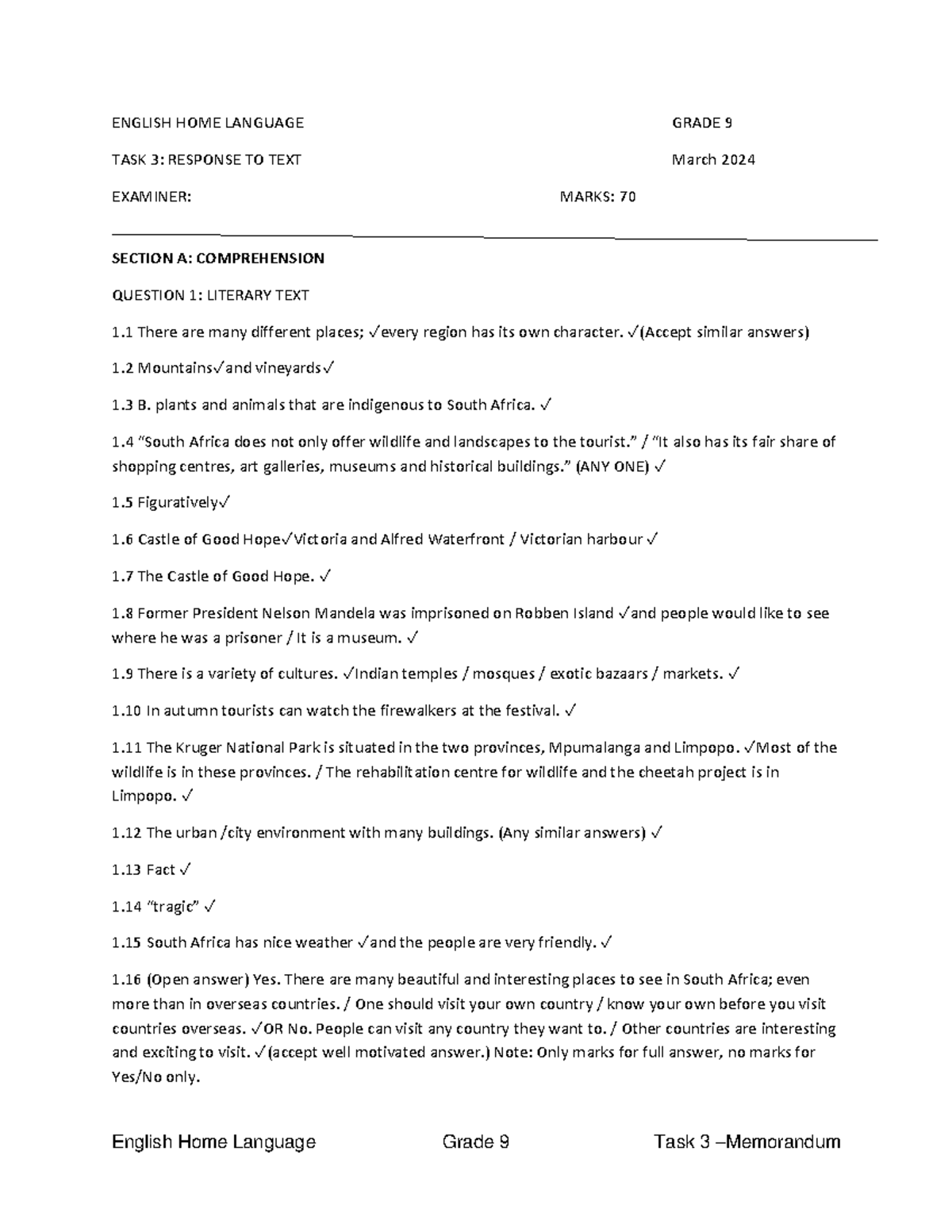 Enghl G9 TASK 3 MEMO - task 3 memo - ENGLISH HOME LANGUAGE GRADE 9 TASK ...