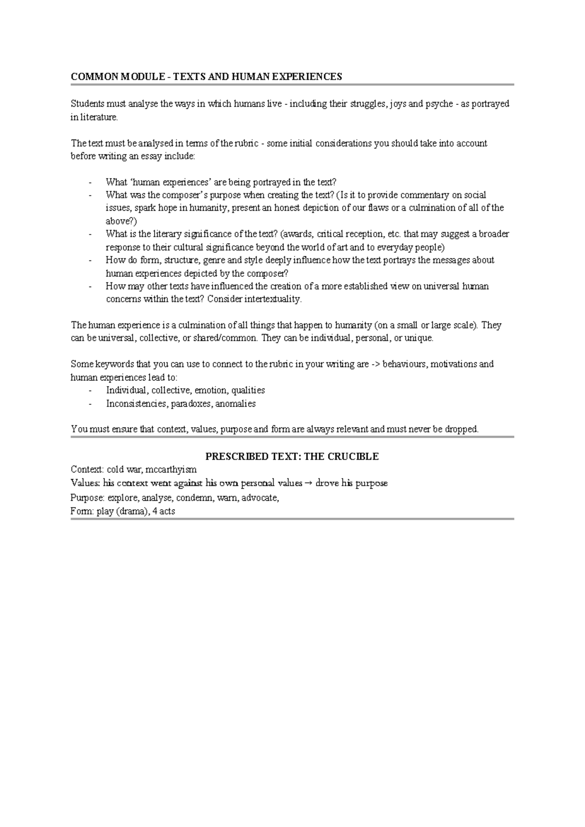 Revised Notes - Common Module - COMMON MODULE - TEXTS AND HUMAN ...