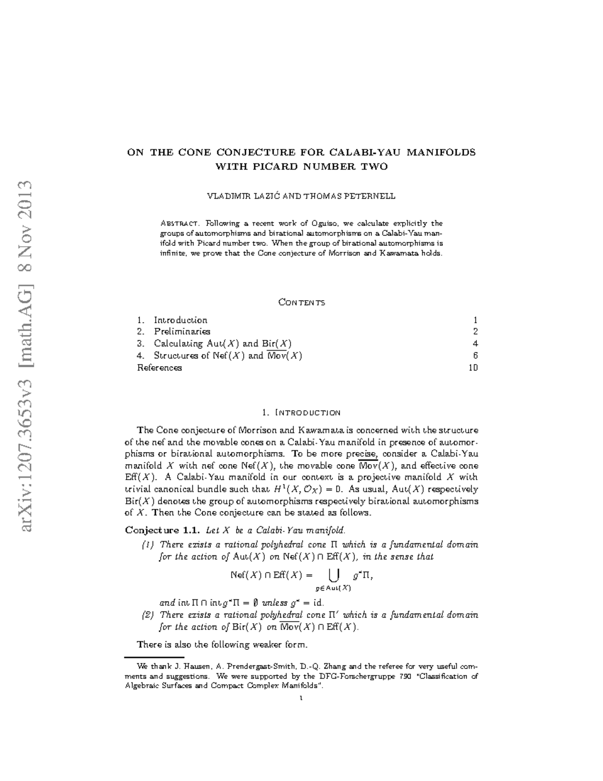1207 - Cours - arXiv:1207 [math] 8 Nov 2013 ON THE CONE CONJECTURE FOR ...