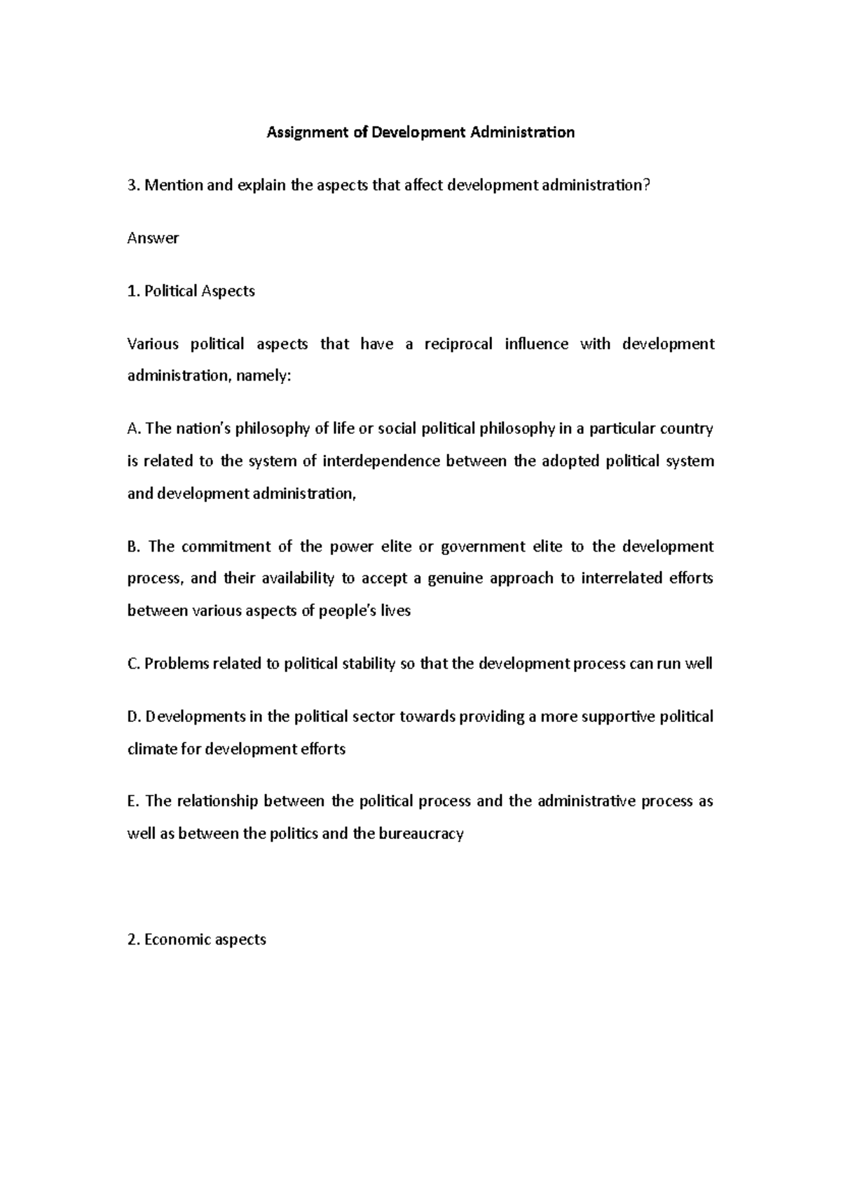 Assignment of Development Administration - Assignment of Development ...