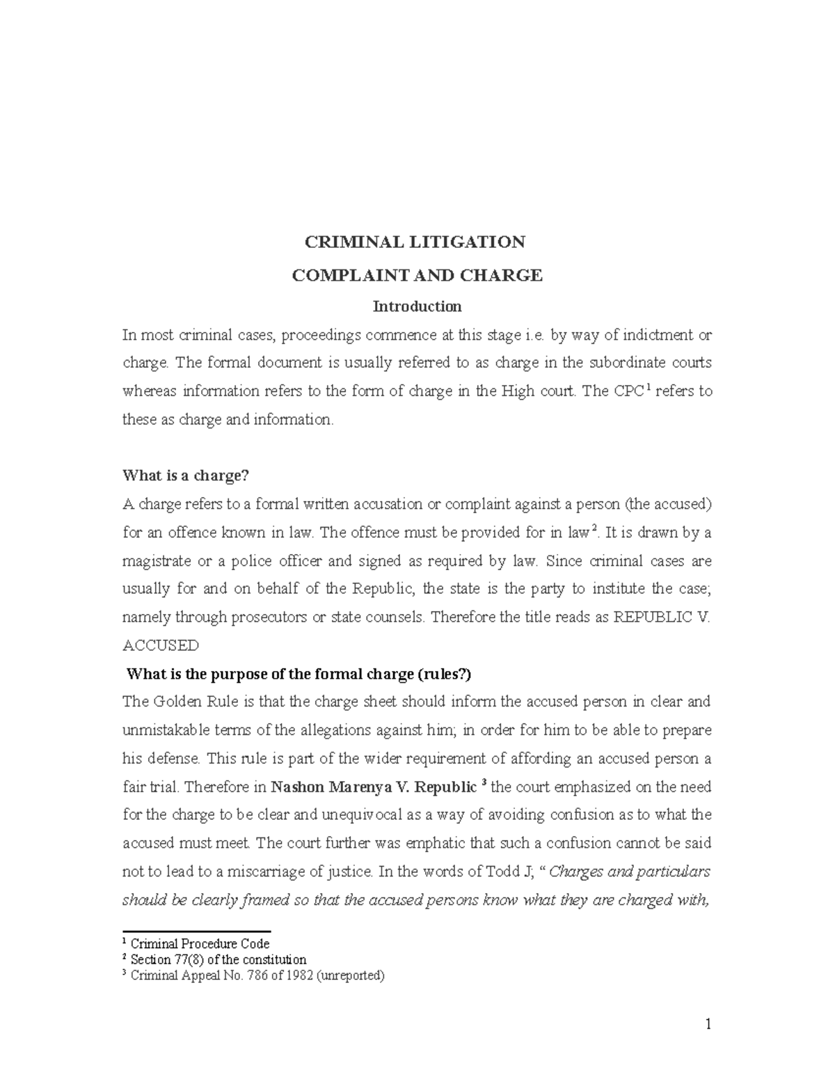 LAW- Criminal Litigation- Complaint AND Charge - CRIMINAL LITIGATION ...