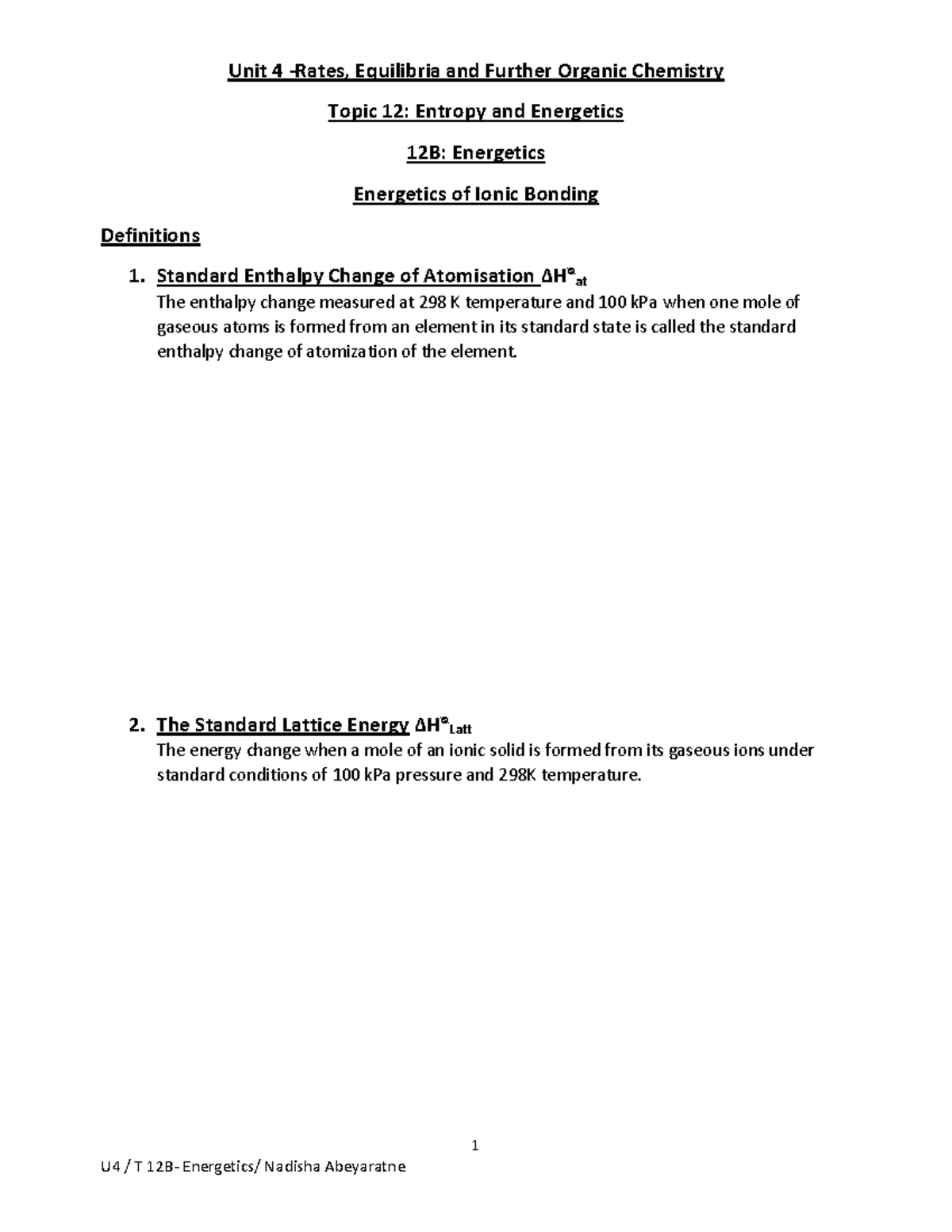 Topic 12B-Energetics - alevel chemistry notes for energetics - 1 Unit 4 ...