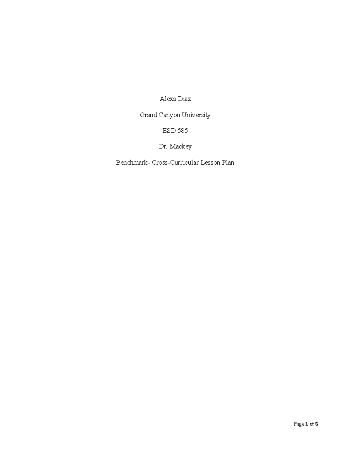 Benchmark- Cross-Curricular Lesson Plan - Alexa Diaz Grand Canyon ...