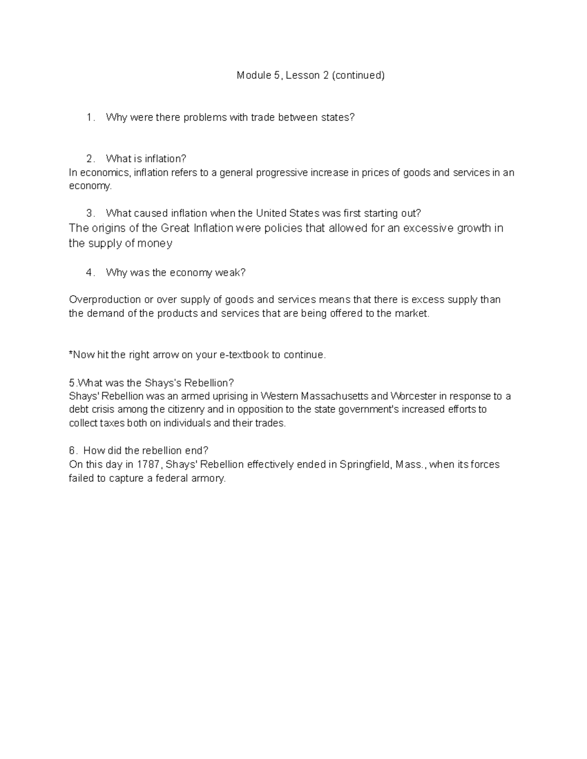 Shay's Rebellion - Module 5, Lesson 2 (continued) Why were there ...