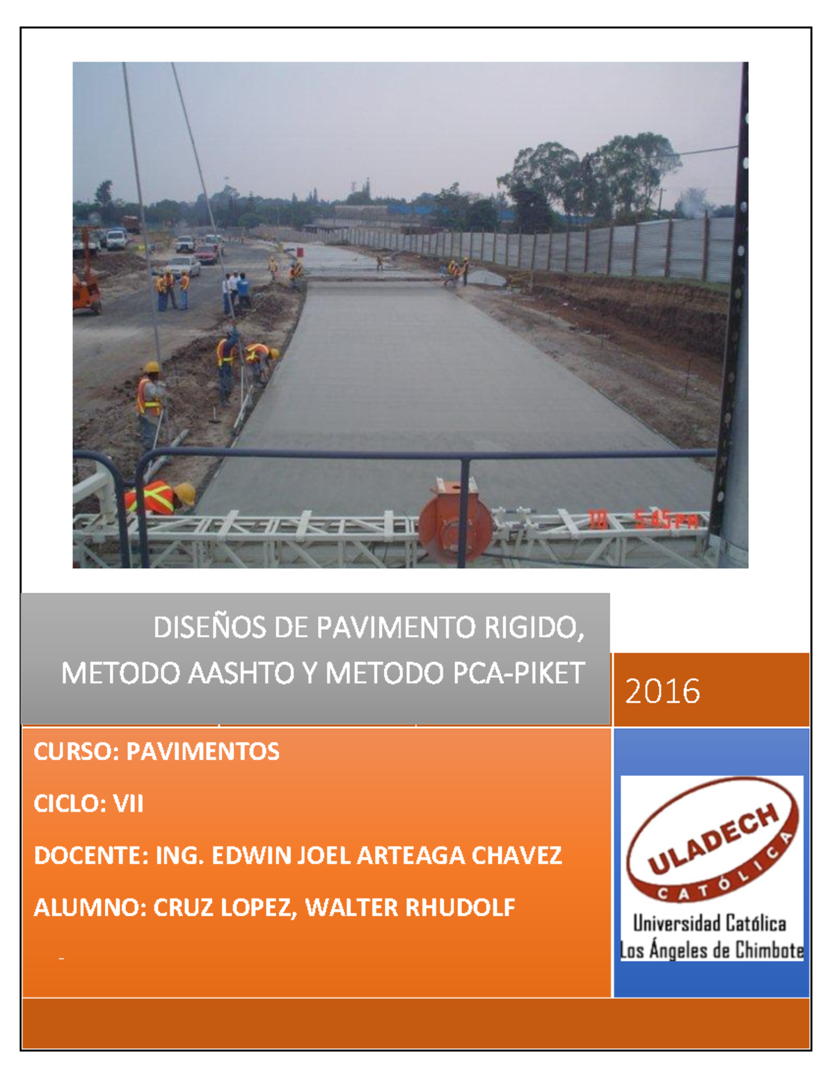 WRCL Aashto Y Piket - III Unidad - CURSO: PAVIMENTOS CICLO: VII DOCENTE ...