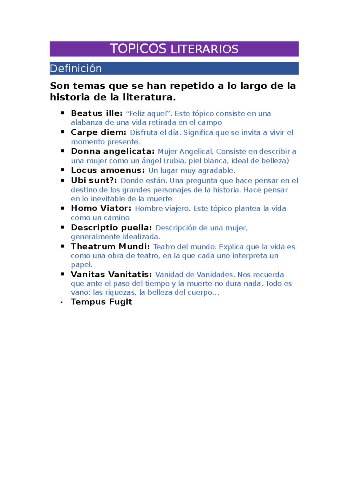 Topicos Literarios - TOPICOS LITERARIOS Definición Son temas que se han ...