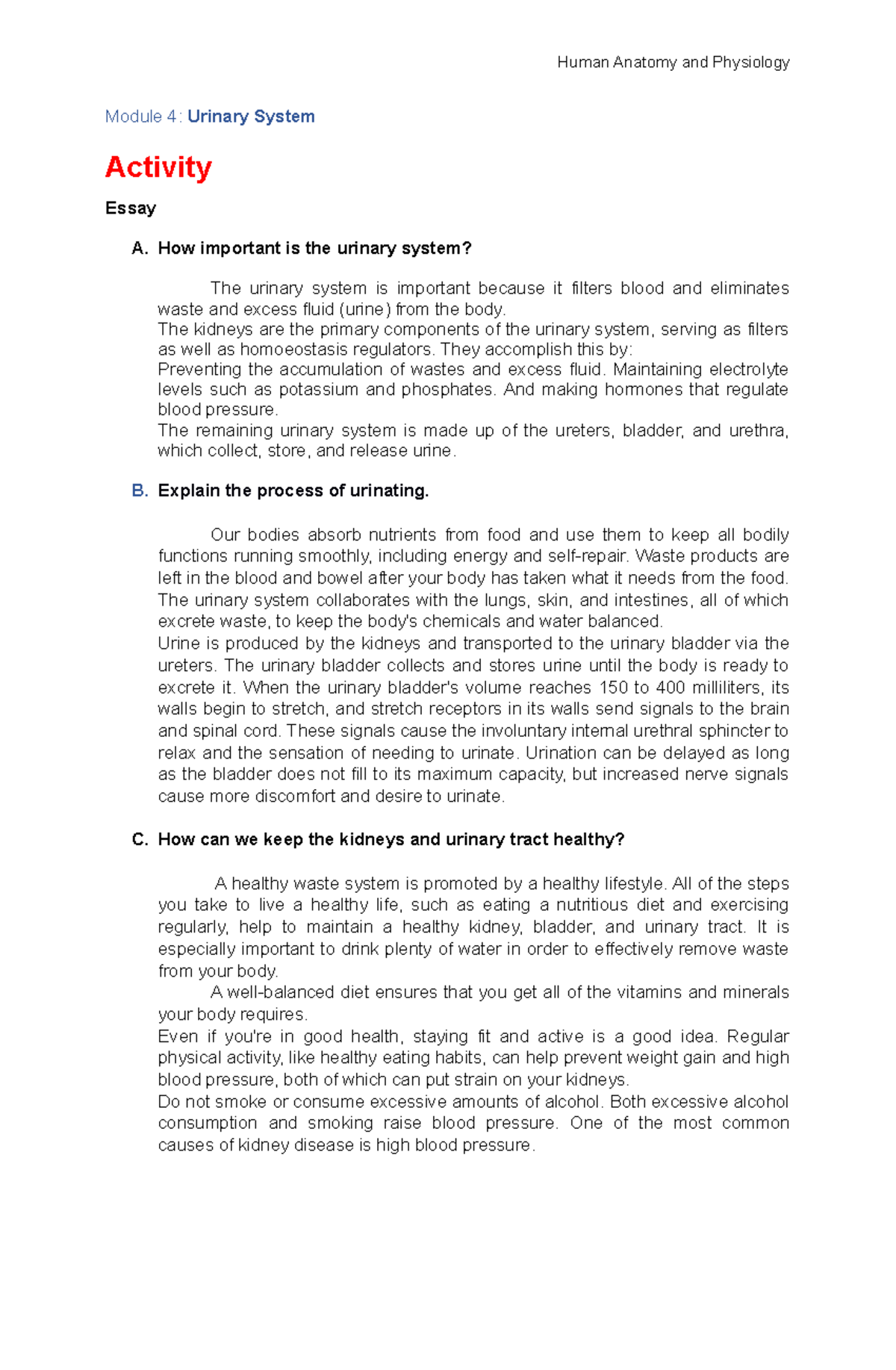 M4 BIO2 - Human Anatomy and Physiology - Module 4: Urinary System ...